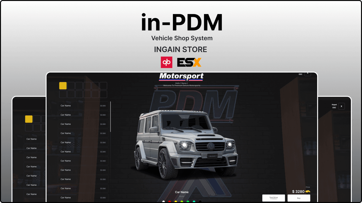 in-PDM Free Vehicle Dealership Script for FiveM | InGain