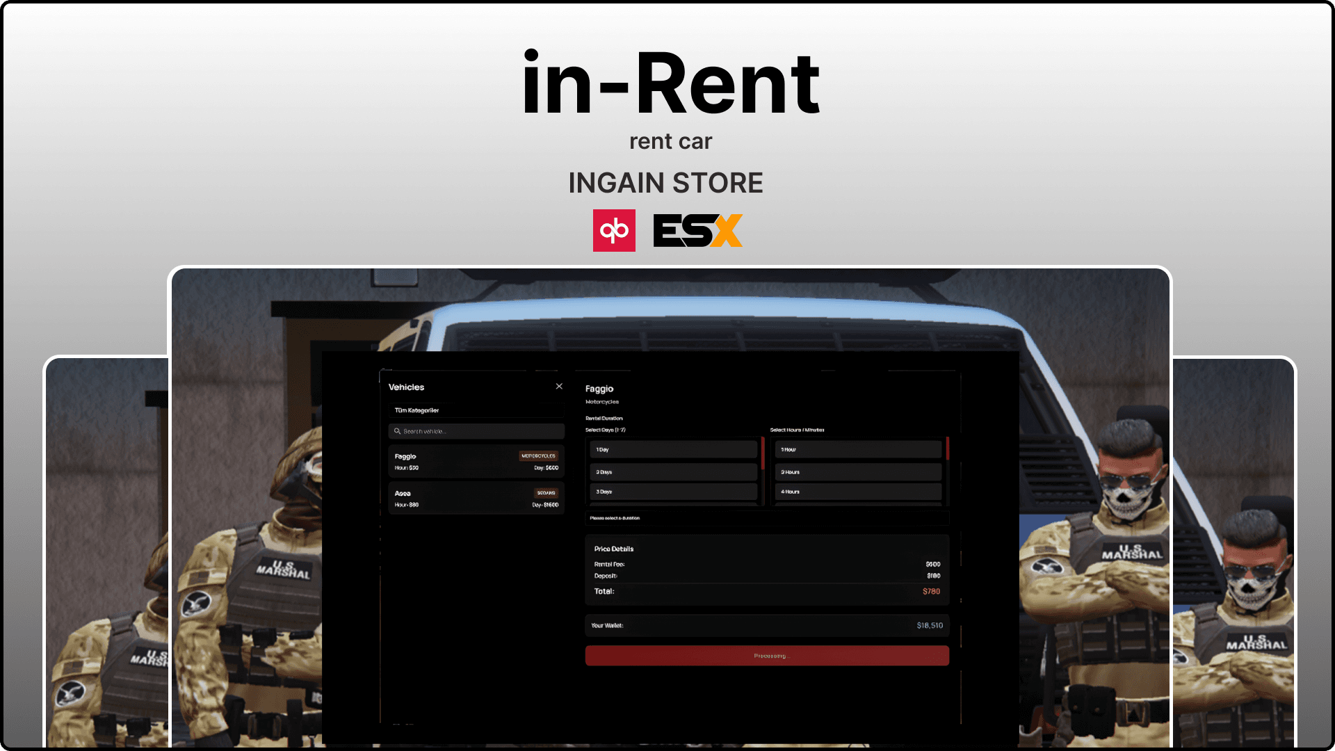 in-Rent Vehicle Rental Script for FiveM | ingain